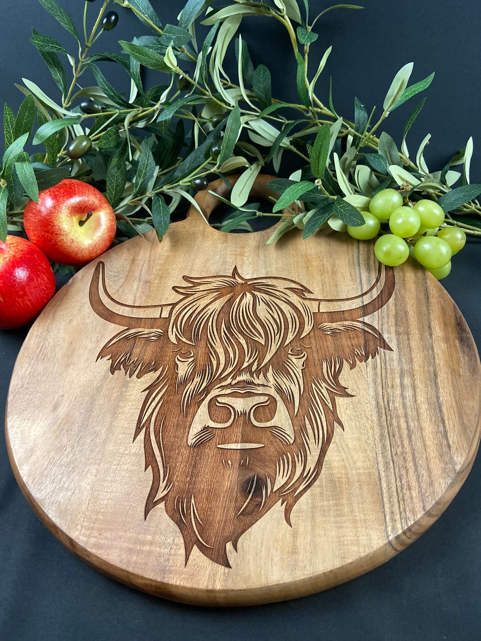 Highland Cow - Large Round Platter | BAK Designs Ltd Laser Engraving ...
